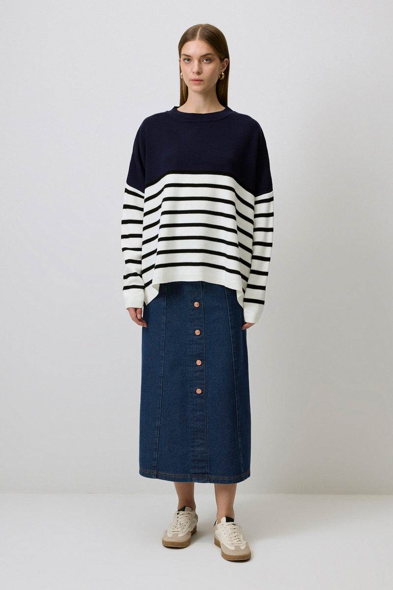 COLOR BLOCK STRIPED KNIT SWEATER – Touche Prive International