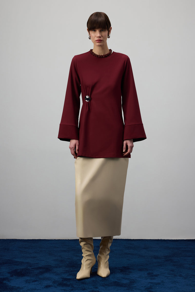 DRAPED BLOUSE WITH METAL ACCESSORY – Touche Prive International