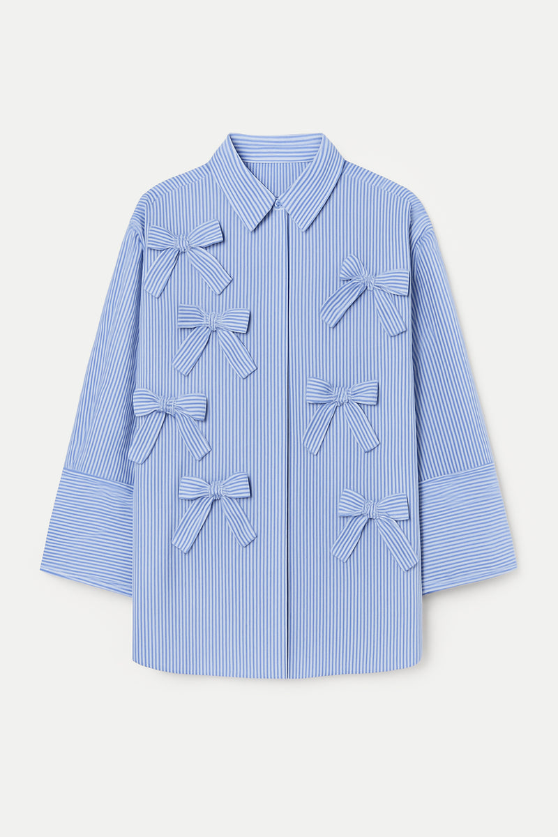 100% COTTON STRIPED SHIRT WITH BOW DETAILS – Touche Prive International