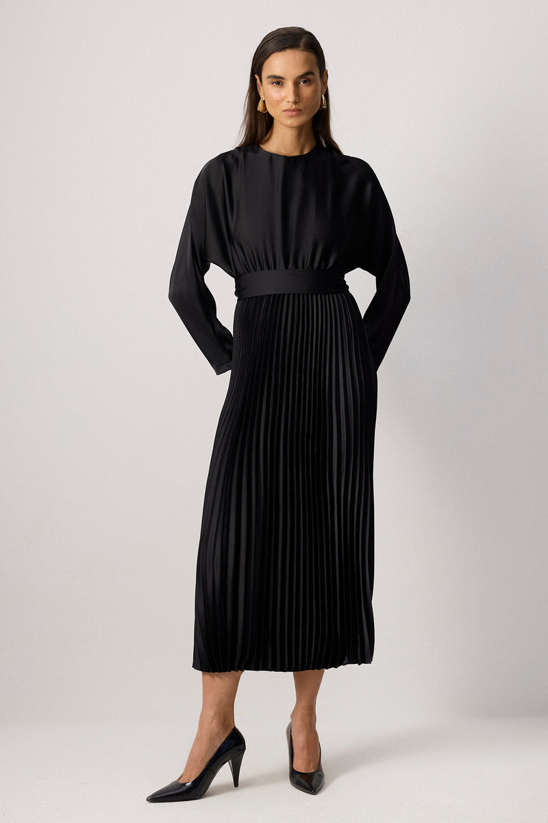 PLEATED SATIN DRESS – Touche Prive International