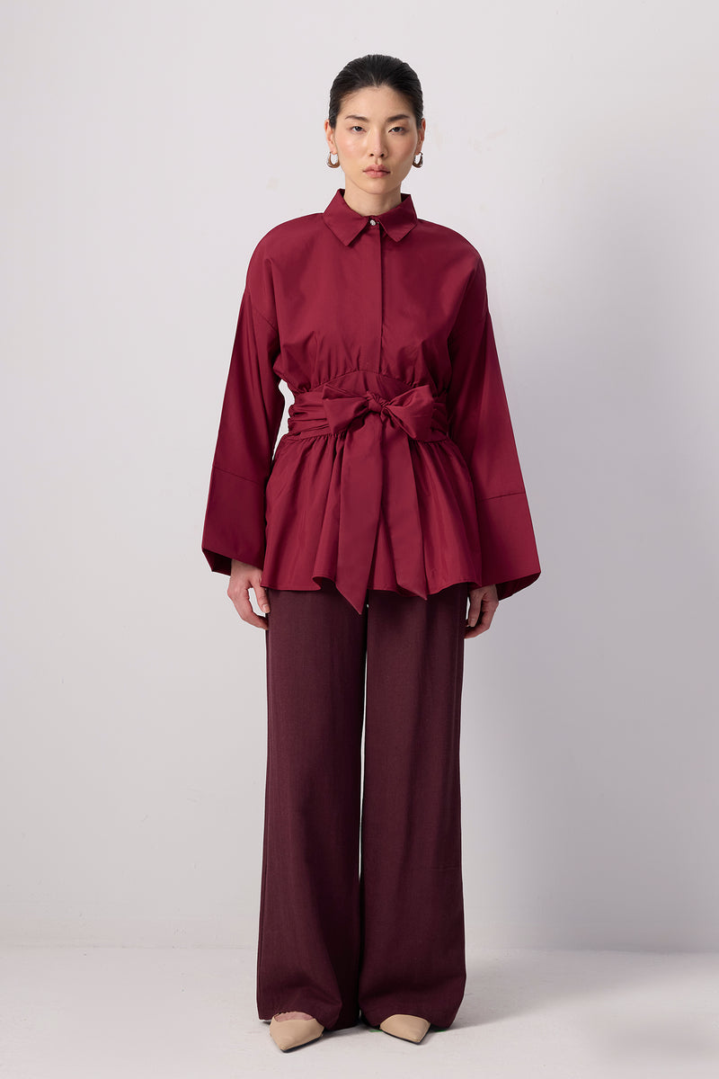 BELTED TUNIC WITH SHIRT COLLAR – Touche Prive International