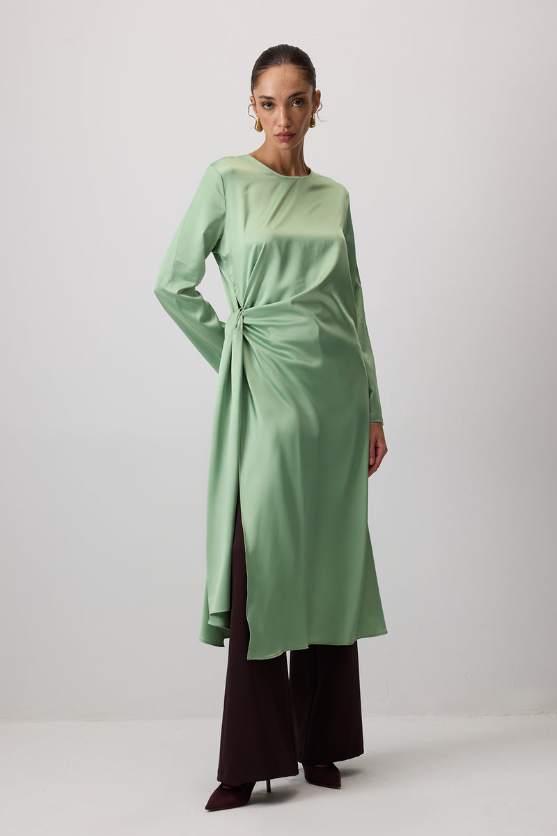 TIE DETAILED LONG SATIN TUNIC – Touche Prive International