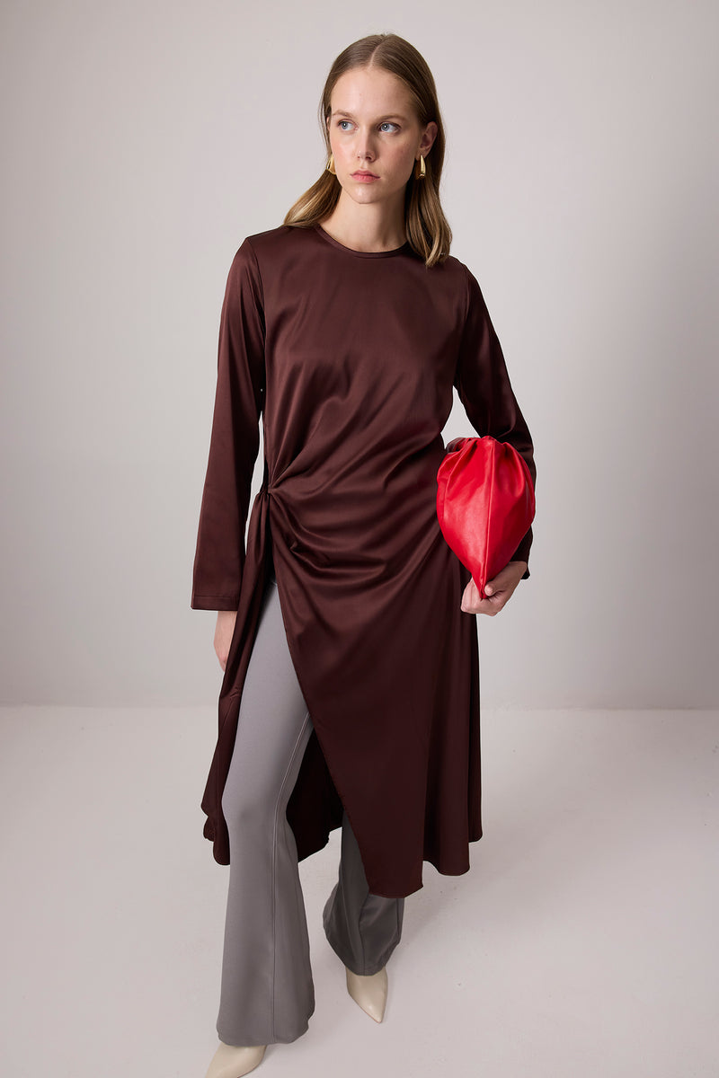 TIE DETAILED LONG SATIN TUNIC – Touche Prive International